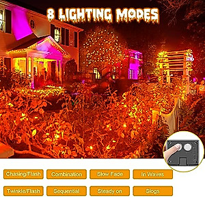 BOLWEO Halloween Solar Fairy Lights Outdoor, Orange String Lights 39.4Ft 120 LED, IP65 Waterproof Solar Outdoor Lights Backyard Deck Fence Patio Decor Diwali Halloween Decorations