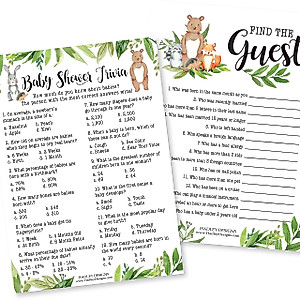 25 Woodland Word Scramble For Baby Shower, 25 True Or False Game, 25 Trivia Game, 25 Find The Guest, 25 Baby Animal Matching, 25 Nursery Rhyme Game - 6 Double Sided Cards Baby Shower Ideas