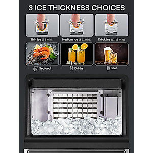 100lbs Commercial Ice Maker Machine per Day, Stainless Steel Housing Under Counter Ice Machine with 33lbs Storage Capacity, Freestanding Ice Maker, Ideal for Restaurant, Bars, Home Offices, FOHERE