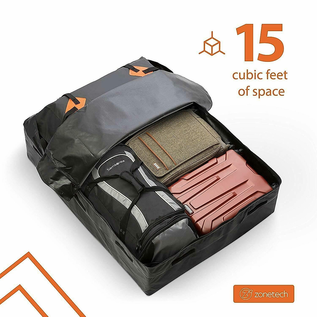 Durable Roof Top Waterproof Cargo Bag - Zone Tech Classic Black 15 Cubic Feet Premium Quality Universal Waterproof Fold-able Leak Proof Traveling Roof Top Car Bag