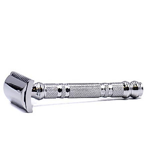 Parker Deluxe OPEN COMB Double Edge Safety Raozr, Electroplated Brass Handle, 5 Blade Refills Included (24C - Deluxe Chrome)