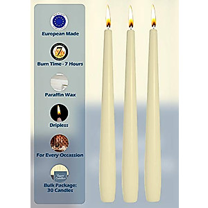Hyoola Tall Taper Candles - Tapered Candles - Ivory Dripless Candle Sticks - 8 Inch (20cm) - 7 Hour Burn Time (30-Pack)