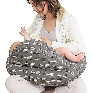 Yoofoss Nursing Pillow for Breastfeeding, Plus Size Ergonomic Breastfeeding Pillows, Breast Feeding Pillows for Mom and Baby with Adjustable Waist Strap, Removable Cover and Security Fence, Arrow Grey