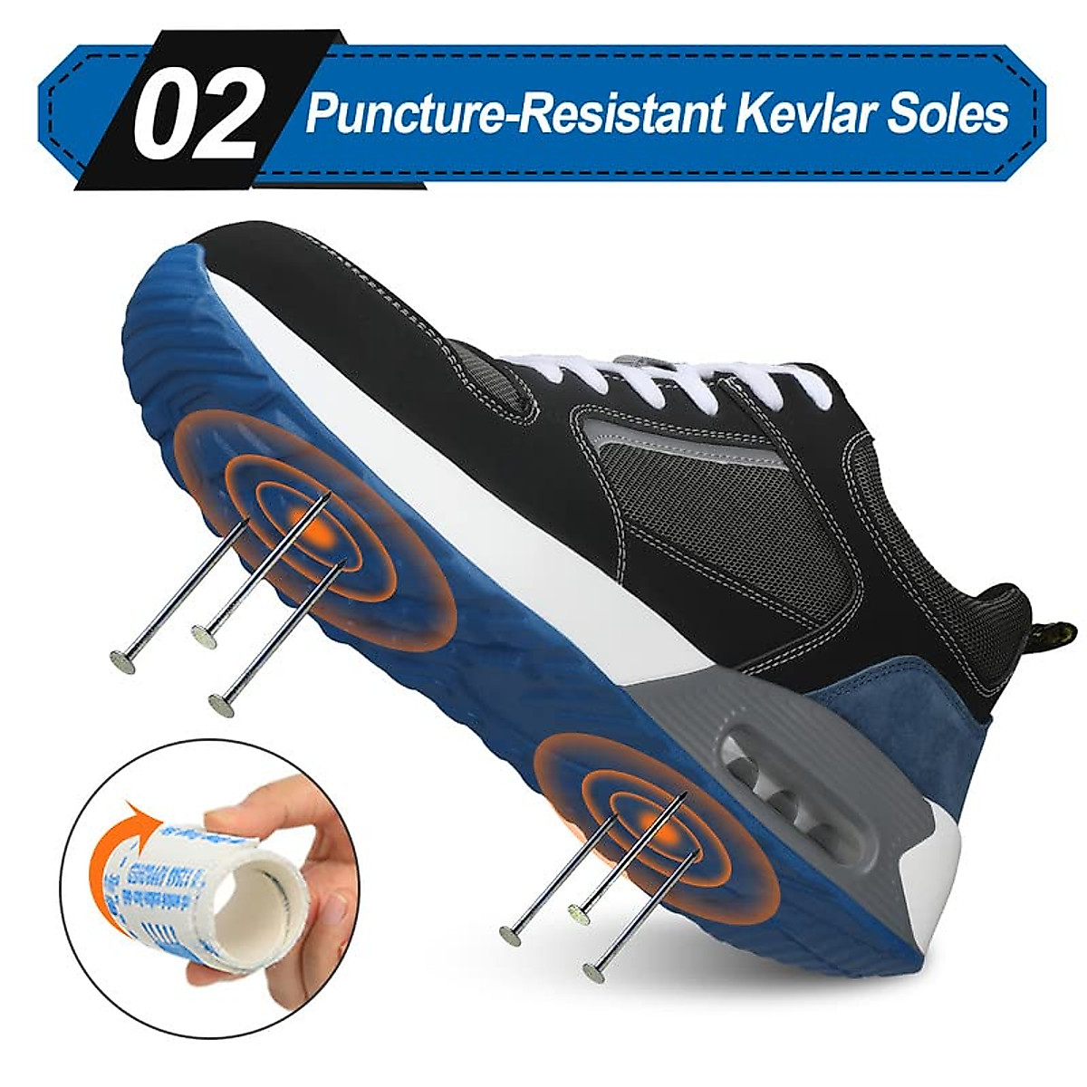 LAoutun Steel Toe Shoes for Men Women Slip Resistant Safety Shoes Lightweight Indestructible Shoes Puncture Resistant Steel Toe Work Shoes Black Blue Size 9.5