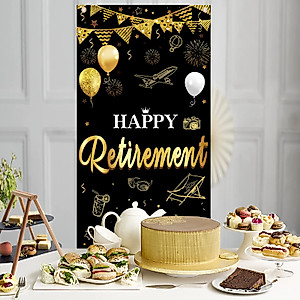 Happy Retirement Party Door Banner Decorations, Gold Black Retired Door Cover Party Supplies for Women Men, Retirement Photos Booth Backdrops Party Door Decor Sign