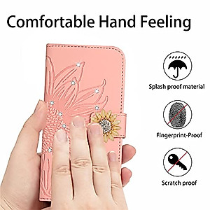 ONV Wallet Case for Samsung Galaxy Note 10 Plus - Glitter Shinny Sunflower Flip Leather Case Card Slot Shockproof Kickstand Magnetic Wrist Cover for Samsung Galaxy Note 10 Plus [HT] -Pink-T