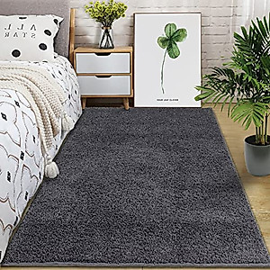 GlowSol Solid Shaggy Rug 5x8 Plush Area Rug for Bedroom Non Slip High Pile Indoor Carpet Dark Grey Rug Modern Fluffy Area Rug for Living Room Kids Room Nursery Home Office