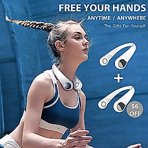 Bladeless Neck Fan Rechargable Portable Neck Fan , Personal Fan, 2.5 - 6 Hours 3 Speeds Peabownn-White