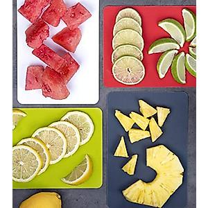 Dexas Heavy Duty Grippmat Flexible Cutting Board Set of Four, 5.5 x 8, Gray, Red, White, Green