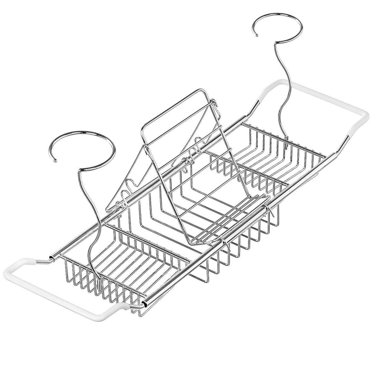 iPEGTOP Stainless Steel Bathtub Caddy Tray - Over Bath Tub Racks Shower Organizer with Extending Sides, Removable Wine Glass Book Holder