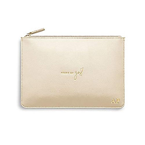 KATIE LOXTON Heart Of Gold Women's Medium Vegan Leather Clutch Perfect Pouch Metallic Champagne