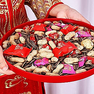 ygqzm Chinese Traditional Red Xi Tray Tea Tray Wedding Toast Tray Snack Tray Fruit Tray Wedding Banquet Festive Supplies (Color : D, Size : 27cm)