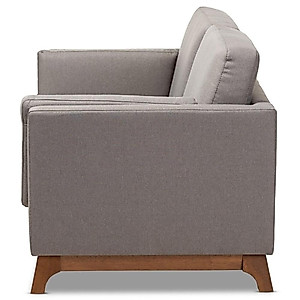 Baxton Studio Sava Mid-Century Modern Grey Fabric Upholstered Walnut Wood 2-Seater Loveseat