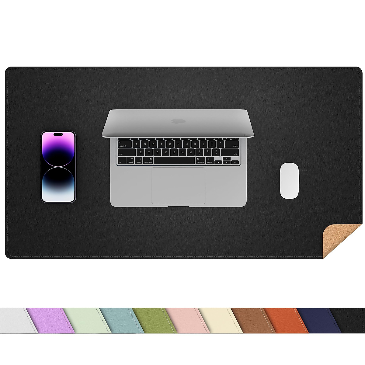 AFIING Leather Desk Pad Protector, Office Desk Mat, Large Mouse Pad, Desk mat for Keyboard and Mouse, Laptop Desk Pad, Waterproof Desk Writing Pad for Office and Home (Black, 23.6" x 13.7")