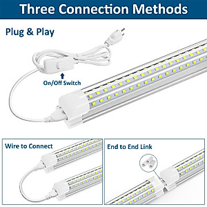 JESLED 10-Pack 8FT LED Shop Light Fixture, 90W 12000LM 6500K LED Tube Lights T8 Integrated, Linkable, Plug and Play, High Output, D Shape 3 Rows 300 Degree Lighting for Garage, Workshop