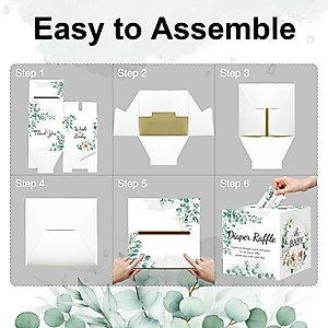 50 Pcs Greenery Diaper Raffle Card Box for Baby Shower, Diaper Raffle Tickets with Advice and Wishes for the Parents-to-be, Baby Shower Card Box Party Decorations, Party Favors Decorations Supplies