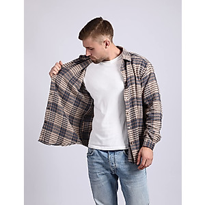 Locachy Men's Casual Cotton Plaid Shirts Long Sleeve Button-Down Flannel Overshirt Jacket Blue Plaid-L