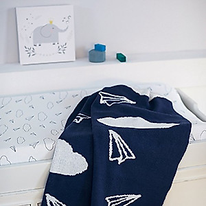 Hello Spud - Navy Blue Paper Airplanes Changing Pad Cover Organic Cotton Jersey - Super Soft