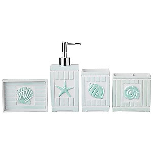 Sweet Home Collection Bathroom Accessories Sets Unique Collections Modern Classic Contemporary Decorative Beautiful Designs Bath Shower Tub Décor, 4 Piece Set, Beach Shells