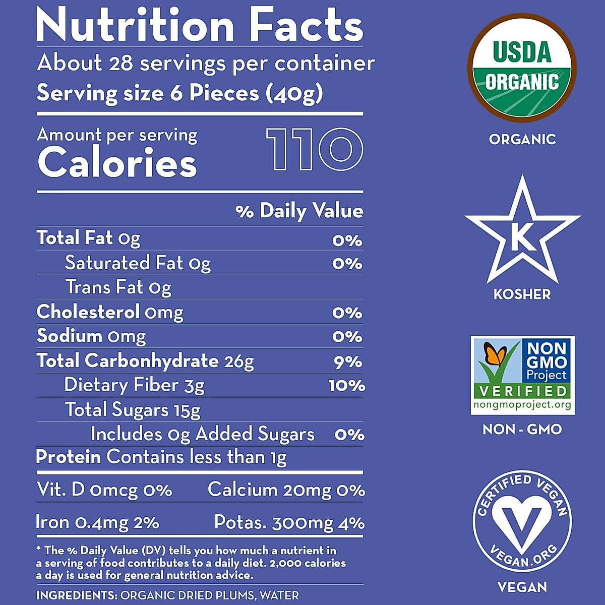 ORGANIC Prunes - Sunny Fruit - 40oz Bulk Bag (2.5lb) | Purely Dried Plums - NO Added Sugars, Sulfurs or Preservatives | NON-GMO, VEGAN & HALAL