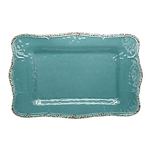 Gourmet Art Crackle Set of 2 Melamine Rectangular Serving Trays/Platters Aquamarine blue 17"