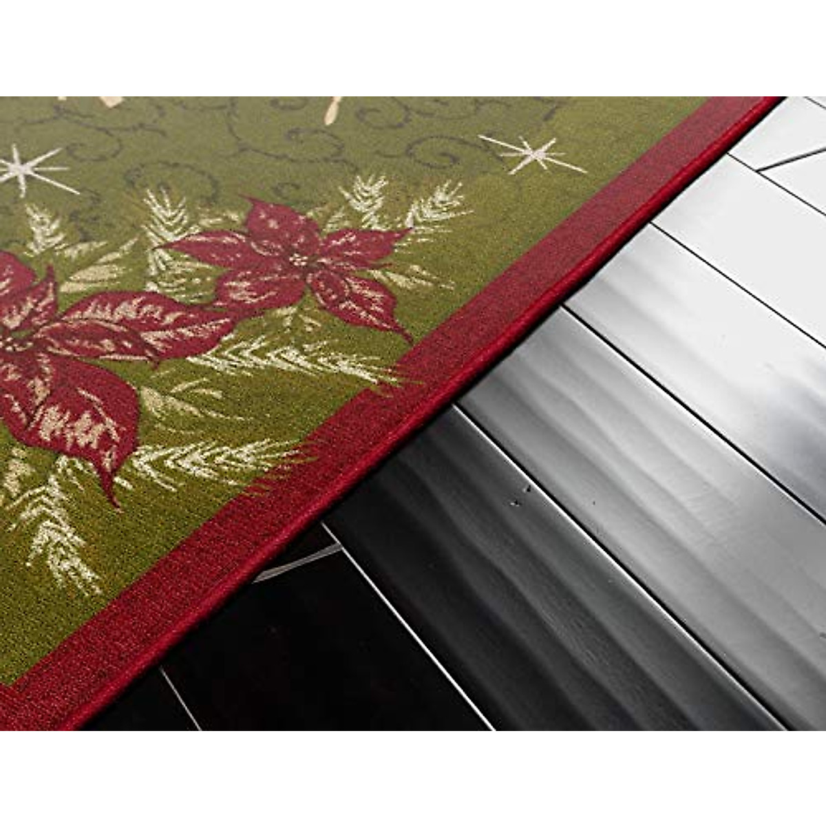 Brumlow MILLS Poinsettia Joy Holidays Washable Festive Floral Indoor or Outdoor Christmas Rug for Living or Dining Room, Bedroom and Kitchen Area, 30" x46" , Green