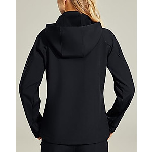 Haimont Women’s Water Resistant Fleece Lined Jackets with Hooded Softshell Windproof Outdoor Skiing Zip Pocket Winter Coat Black XL