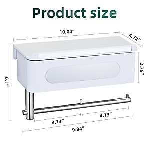White Bathroom Toilet Paper Holder with Shelf and 180°Rotation Movable Storage Box, ABS Material Wall Mount Double Roll Tissue Holder Dispenser, Punching or Self Adhesive Two Different Installation