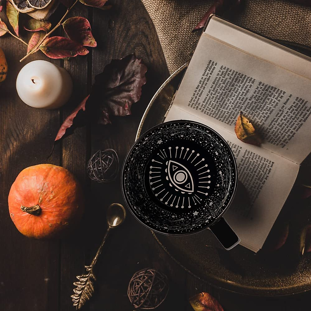 BigNoseDeer 15oz Goth Halloween Mug Large Witch Halloween Coffee Mug Evil Eyes Goth Decor Ceramic Tea Cup Black Coffee Cup for Witchy Gifts Goth Cup Tea Mug Halloween Cauldron Mug Witch Brew Mug