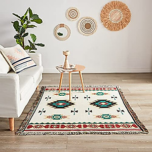 Touchat Native American Blanket Western Decor Boho Throw Blanket for Sofa, Mexican Decorative Farmhouse Blanket, Southwest Decor Woven Blanket, Aztec Throw Blankets with Tassel(Beige,50×60 inch)