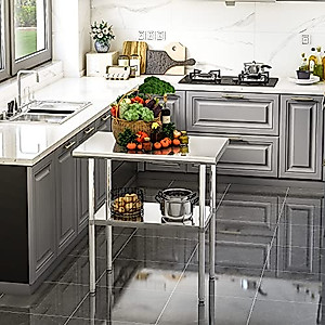 Stainless Steel Table, Aowos Outdoor Kitchen Metal Prep Table, 24 x 36 Inches Work Table with Adjustable Undershelf for Laundry Room, Garage - Heavy Duty, NSF Certified