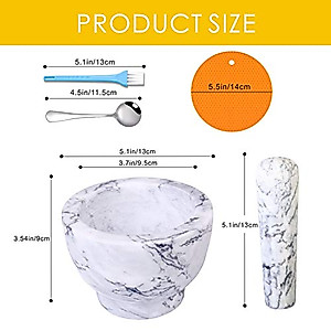 Mortar and Pestle Set, Guacamole Bowl Polished Natural Marble Stone, Grinder and Crusher, with Silicone Mat & Spoon-300ML(Light White Gray)
