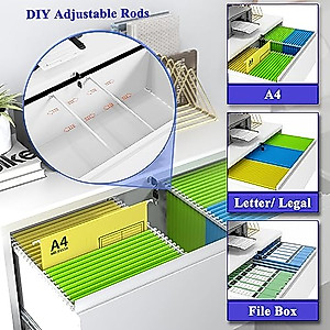 Hak Metal 3 Drawer Lateral File Cabinet with Lock, Black Office File Cabinet for Storing Legal/Letter A4 Size File, Mordent Locking Lateral Filing Cabinets for Home Office (White)