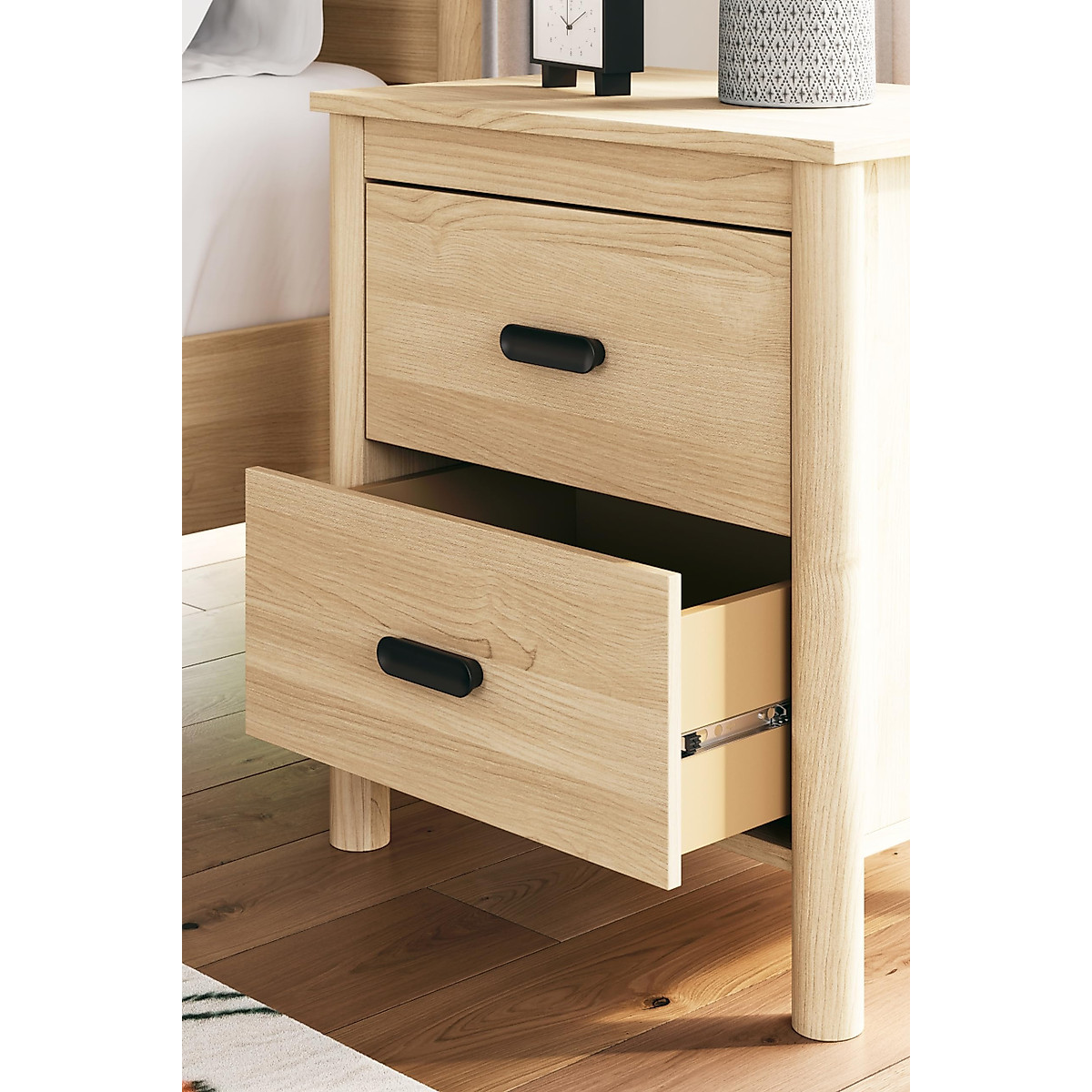 Signature Design by Ashley Cabinella Casual 2-Drawer Nightstand with Round Post Legs, 24.37" Tall, Light Brown
