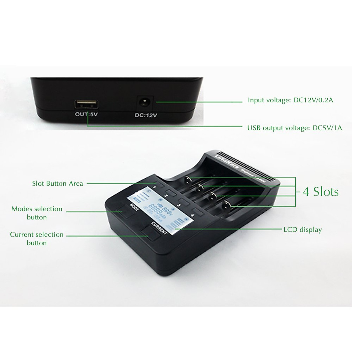 Lii-500 4 Slots Smart Intelligent Battery Charger for 3.7V Li-ion/ 1.2V Ni-MH Cylindrical Rechargeable Battery LCD Display