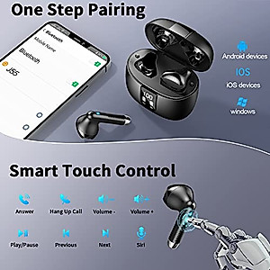 Wireless Earbuds Bluetooth 5.3 Headphones 56H Playtime Bluetooth Earbuds with LED Display Charging Case Deep Bass Noise Cancelling Ear buds With ENC Mic Earphones in Ear IP7 Waterproof for Android iOS