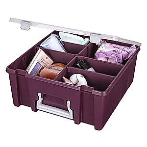 AB Designs 6990ABP Super Satchel Double Deep with Removable Dividers, Stackable Home Storage Organization Container, Plum
