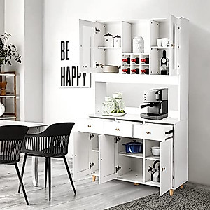 SMOOL 71" Traditional Freestanding Kitchen Pantry, Pantry Cabinet with 3 Drawers, Kitchen Cupboard with 5 Storage Cabinets, White