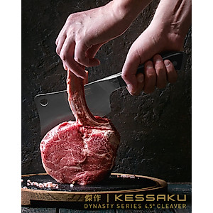 KESSAKU Mini Meat Cleaver - 4.5 inch - Dynasty Series - Heavy Duty - Razor Sharp Kitchen Butcher Knife - Forged ThyssenKrupp German High Carbon Stainless Steel - G10 Garolite Handle with Blade Guard