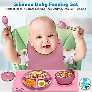 Eight4you Silicone Baby Feeding Set - Durable & Resistant Baby Feeding Set, Dishwasher Safe, Oven & Microwave Safe, food grade silicone material (pink)