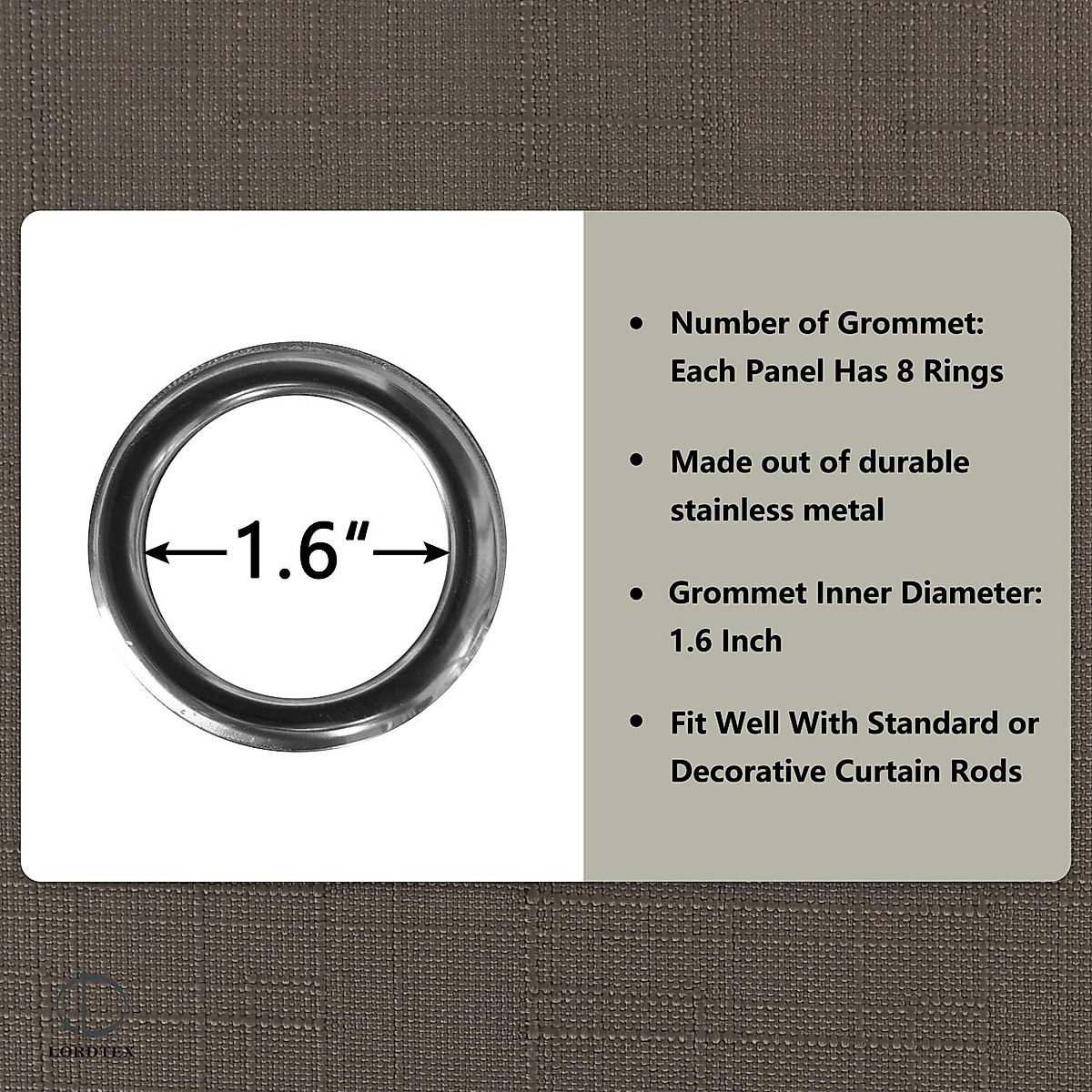 LORDTEX Linen Look Indoor/Outdoor Curtains, 105 x 120 Inch, Chocolate, Set of 2 Panels Waterproof, Privacy, Sun Blocking Textured Grommet Curtains for Patio, Pergola, Porch, Deck, Lanai, Cabana