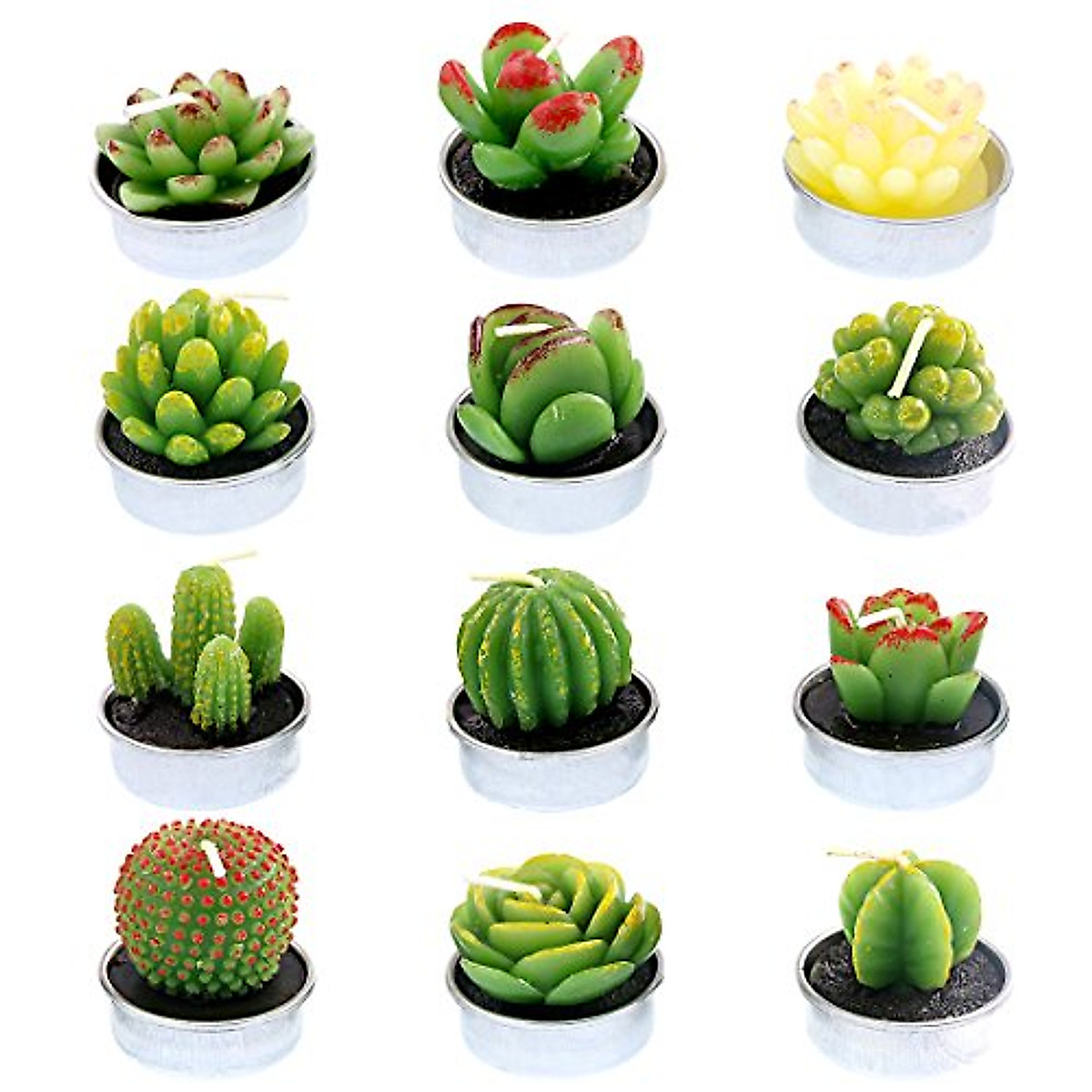Swpeet 12Pcs Decorative Succulent Cactus Tealight Candles Kit, Cute Smokeless Succulent Plants Perfect for Candles Festival Wedding Props and House-Warming Party