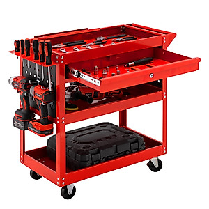 SILVEL 3 Tier Rolling Tool Cart, 330 LBS Capacity Heavy Duty Utility Cart, Industrial Commercial Service Tool Cart, Tool Organizer with Wheels, Storage Drawer, Design for Garage, Warehouse&Repair Shop