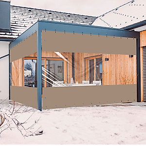 Ezcasch 17 Oz Outdoor Vinyl Curtain, Outdoor Clear Panel Curtain, Weather Resistant Outdoor Curtain for Pergola, Porch, Gazebos, with Rustproof Grommets (8'H x 7'W, Beige)