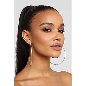 NLCAC 14K Gold Plated Big Hoop Earrings-3 Pairs Gold Hoops Crystal Rhinestone Hoop Earrings Set 50mm 60mm 70mm (Gold)