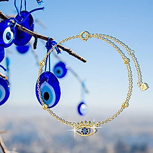 YDD 14K Solid Gold Evil Eye Bracelet for Women Wife Girlfriends Blue Eye Bangle 6.5’’+1’’+1’’