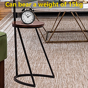 Nightstand End Table with Standing Reading Light, Rustic Brown Shade Fabric Shade Floor Lamp with Side Table, 2 in 1 Wood Bedside Floor Light for Living Room Sofa Bedroom Guest Room, 65" H (No Bulb)