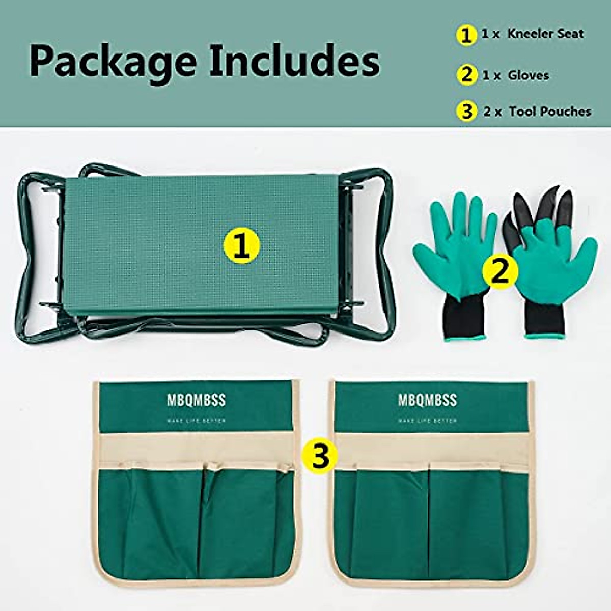 MBQMBSS Garden Kneeler and Seat, Heavy Duty Garden Kneeler Seat, Portable Gardening Tools, Foldable EVA Garden Helper Seat with 2 Tool Pockets, Premium Gardening Gift for Arthritis Gardeners