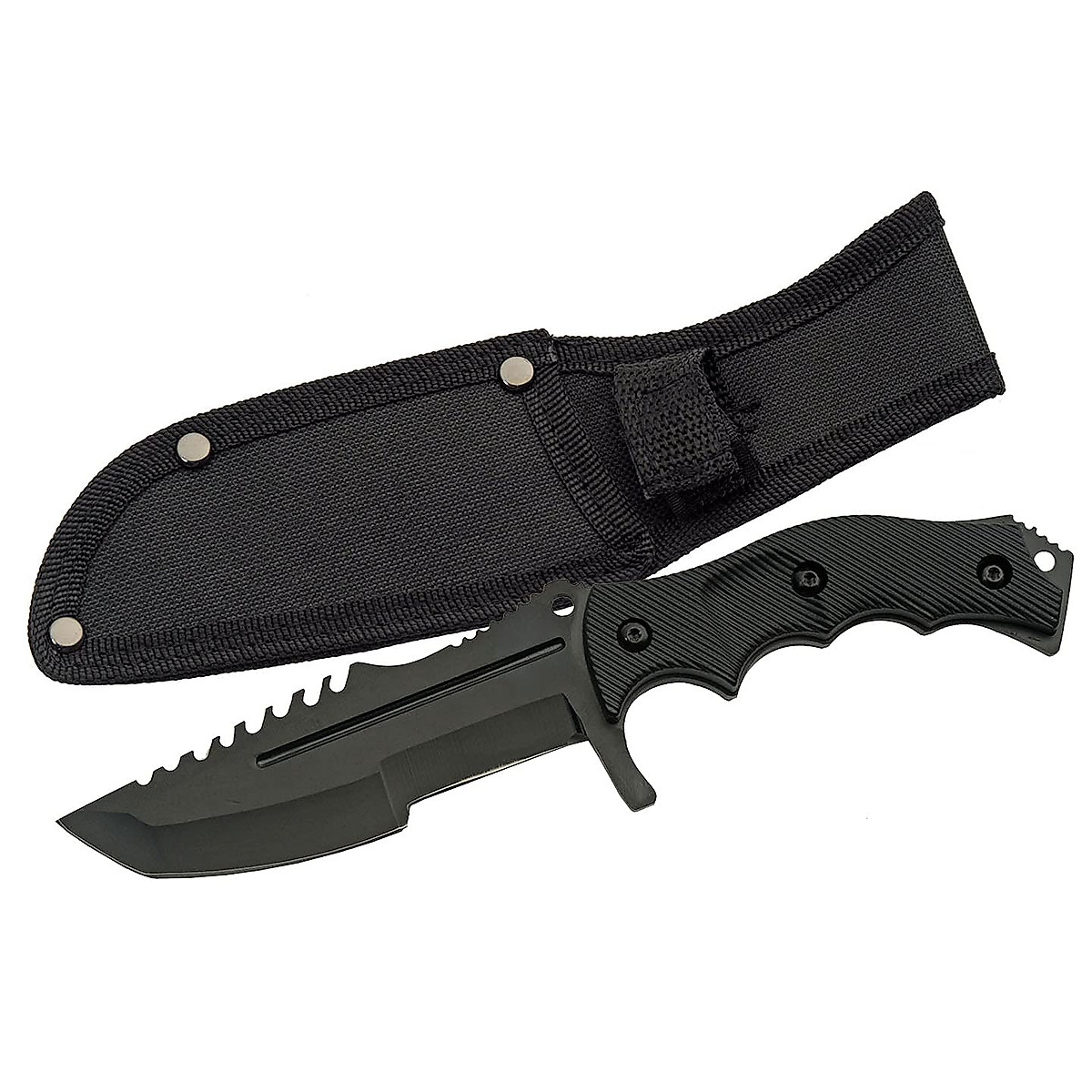 Szco Supplies 8.5” Black Finished Full tang Fixed Blade Saw Back Tracker Survivor Knife With Sheath