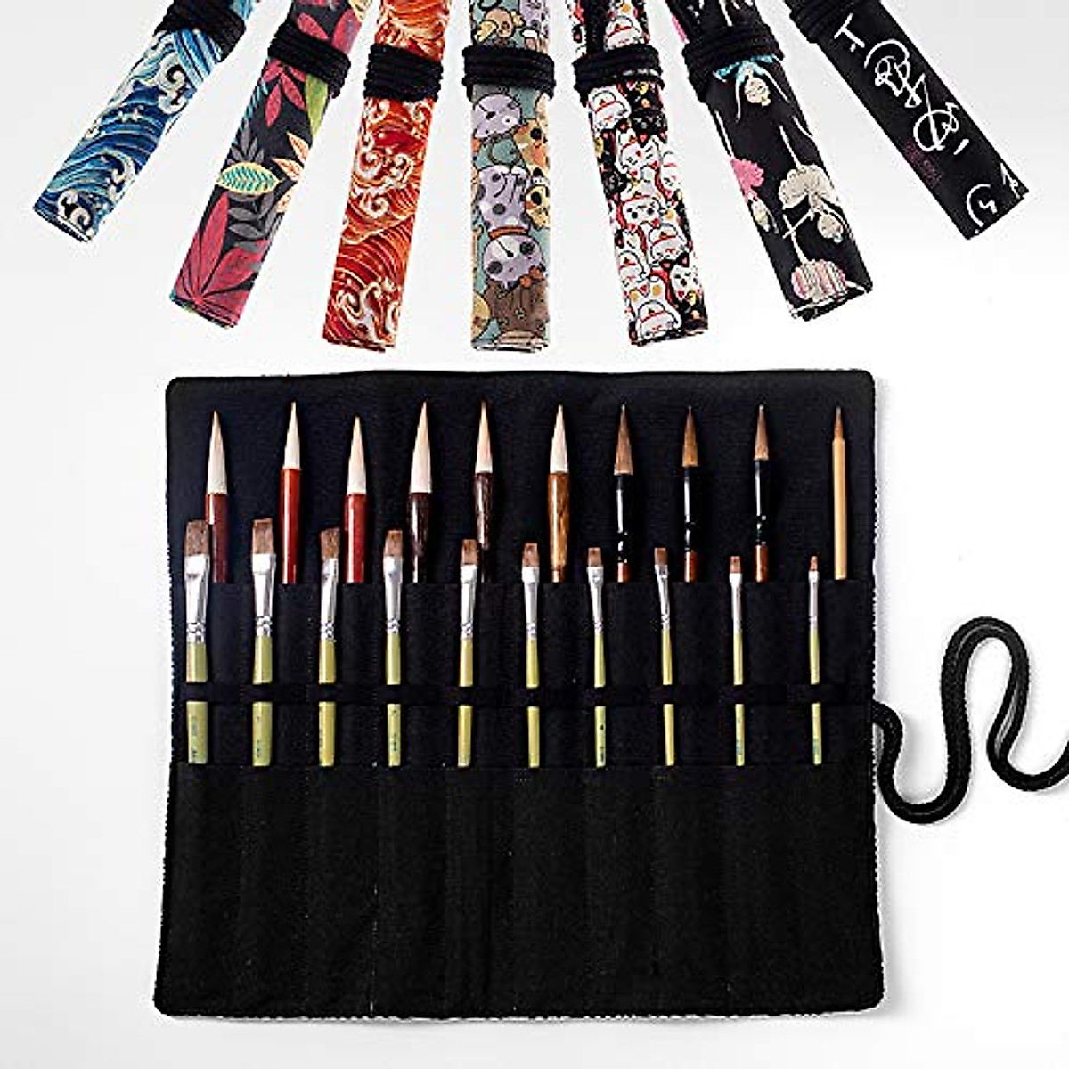 20 Slots Artist Paint Brush Roll Up Bag Holder Canvas Pouch Makeup Case Organizer Rollup Protection（Without Brushes） (Golden spray)